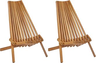 Beliani Gartenstuhl 2er Set Akazienholz Hellbraun Latten-Optik zusammenklappbar Bellano