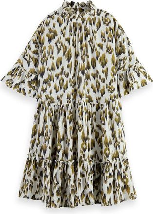 Scotch & Soda Maison Womens Short with Ruffle Sleeve Detail Casual Dress, Brushed Ikat Army Green 6019, 44