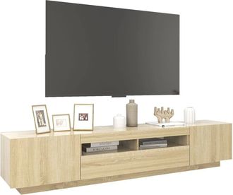 Generic TV Schrank mit LED - 200x35x40 cm, Leuchten Lowboard, Sideboard, Fernsehschrank, Fernsehtisch, TV M&ouml;bel, Tisch, Board, HiFi-Schrank (Sonoma-Eiche)