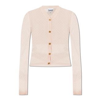 Ganni Transparenter Rollkragen-Cardigan - - Knitwear - Damen - Rosa - M
