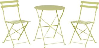 Beliani Balkonset Metall limettengrün 3-teilig Tisch rund 2 Stühle klappbar modern Fiori