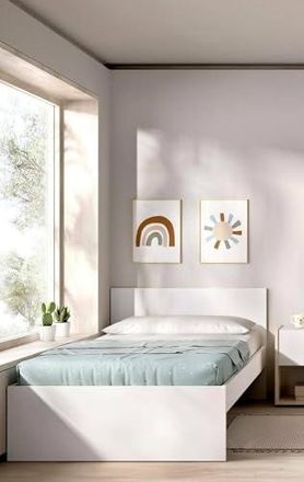 Dmora Einzelbett Castellaro, Struktur des Lagerbetts, Sommier mit Abdeckung, Bettrahmen aus Stoff, 96x195 h67 cm, Wei&szlig;