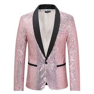 Generic Blazer de bal &agrave; paillettes brillantes pour homme style disco ann&eacute;es 70 pour homme, discoth&egrave;que, soir&eacute;e brillante, style discoth&egrave;que, &agrave; un bouton, mant