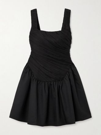 Abadia Kaia Minikleid Aus Chiffon Und Twill Mit Raffungen - Schwarz