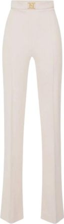 Elisabetta Franchi Femme, Pantalons, Beige, Taille: 44 FR Pantalon palazzo en cr&ecirc;pe stretch