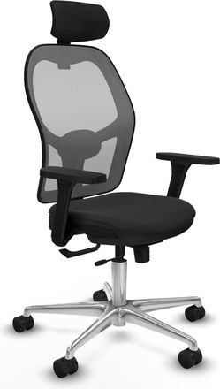 Piqueras y Crespo B&uuml;rostuhl aus schwarzem Mesh mit 3D-Armlehnen, h&ouml;henverstellbarer Lendenwirbelst&uuml;tze und h&ouml;henverstellbarem Kopfteil, Grau/Schwarz