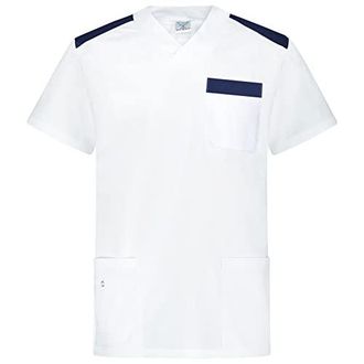 B-Well Marco Tunique à manches courtes et col en V pour homme, blanc/bleu, XXL