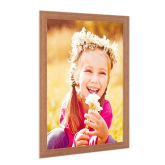 Photolini Bilderrahmen A4 21x30 cm Holz Eiche-Optik Landhaus-Stil, Holz-Rahmen, Made in Germany, Echtglas, zum Aufhängen, mit Zubehör - perfekt für Familienfoto
