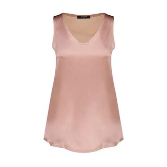 Balmain Seiden V-Ausschnitt &Auml;rmelloses Top Beige Poudre - - Tops - Damen - Braun - 2XS