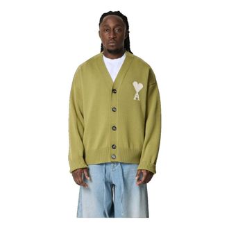 Ami Cardigan Laine Coton Matcha Coeur &Eacute;cru - S - Homme - Pulls - Vert - Taille: S