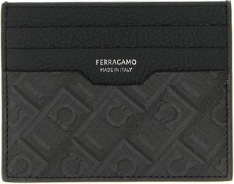 Ferragamo Homme, Accessoires, Noir, Taille: ONE Size Porte-cartes en cuir martel&eacute;