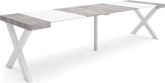 Skraut Home | Ausziehbarertisch | Multifunktionaler ausziehbarer | 300 | Für 14 Gäste | Massivholz Beine | Moderner Stil | Mattweiß und Zement