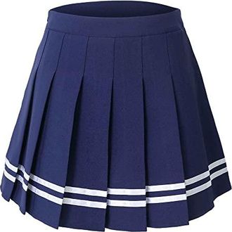 Hoerev Jupe Patineuse Courte plissée à Taille Haute pour Femme et Fille, NavyBlueTiao, 40