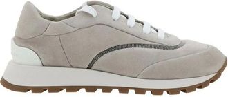 Brunello Cucinelli Femme, Chaussures, Gris, Taille: 39 EU Baskets en cuir avec impression de marque