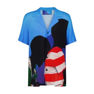 Balmain Bedrucktes Twill-Hemd mit All-Over-Kunst - - Shirts - Herren - Mehrfarbig - XL
