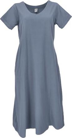 Guru Shop Robe dété douce et confortable en coton avec poches aspect lin pour femme, bleu pigeon, 42