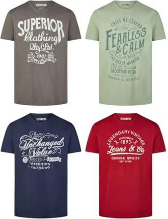 Riverso RIVLeon - Lot de 4 t-shirts &agrave; col rond et manches courtes pour homme - 100 % coton - Coupe droite - Vert, bleu, blanc, gris, rouge, orange - Taille S,