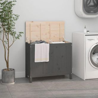 vidaXL W&auml;schetruhe Grau 88,5x44x76 cm Massivholz Kiefer Vidaxl