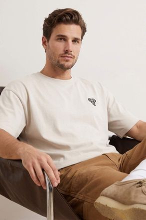 Trendyol MAN Herren Grau Bestickt Kurz Oversize T-Shirts