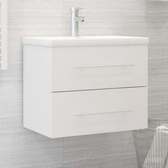 vidaXL Armoire dévier avec lavabo intégré Blanc Aggloméré Vidaxl