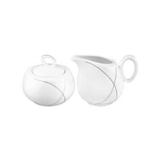 SELTMANN WEIDEN Trio Highline Milch- und Zucker-Set, Milchk&auml;nnchen (230 ml) und Zuckerdose (240 ml) f&uuml;r 6 Personen, Servierzubeh&ouml;r mit schwarz-grauen Linien, Porzella
