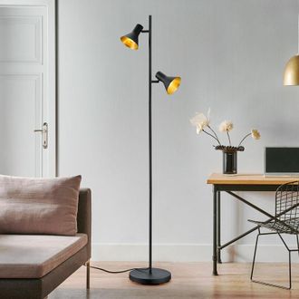 ETC Shop Lampadaire salon lampe articul&eacute;e salon plafond washlight lampadaire or noir avec interrupteur &agrave; pied, m&eacute;tal, r&eacute;glable, 2x E14, LxPxH 33,5x2x144 cm