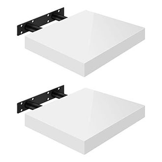 Woltu Étagères Murales,Tablette Murale de Lot de 2, Étagère Flottante, Étagère à Livres, CD DVD, Panneau de Bois, 25x22,9x3,8cm, Blanc, RG9488ws-2