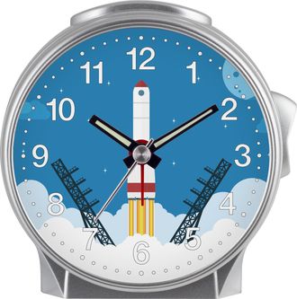 Eurotime 29687-07-EUROTIME Kinder-Quarzwecker mit schleichender Sekunde und Motivzifferblatt Raketenstart, Weckwiederholung und LED Beleuchtung