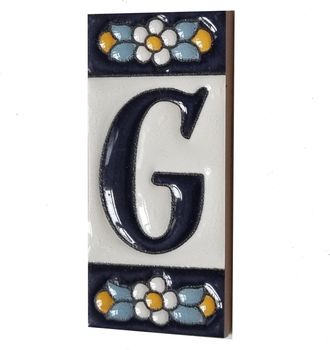 Generic Hausnummern und Buchstaben aus Keramik, blaues Blumenmuster, Gr&ouml;&szlig;e: 7,5 cm x 3,5 cm