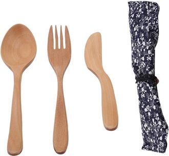 Generic Besteck-Set aus Holz, umweltfreundliches Besteck-Set f&uuml;r Reisebesteck, Gabel, Campingbesteck mit L&ouml;ffel, mit kreativer und n&uuml;tzlicher Reisetasche, lan