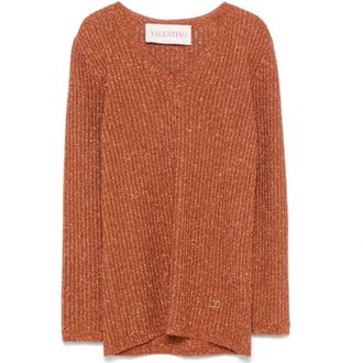 Valentino Lurex V-Neck Sweater - - Knitwear - Damen - Orange - S