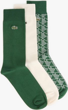 Lacoste Lot de trois paires de chaussettes mi-hautes en coton m&eacute;lang&eacute;