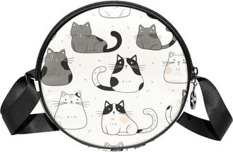 Generic Sac &agrave; bandouli&egrave;re rond pour femme, joli chat, petit sac &agrave; bandouli&egrave;re avec fermeture &eacute;clair, bretelles r&eacute;glables, sac &agrave; main rond d&eacute;contract&eacute; pour fem