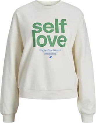 Jack & Jones Jxmimi RLX Ls Print Crew SWT, Blanc cass&eacute;, M Femme