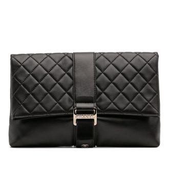 Chanel Black CC Quilted Lambskin Grip Clutch