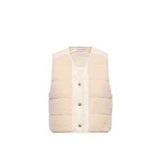 Moncler Moncler Gilet Matelass&eacute; En Teddy Duveteux, Femme, Blanc, Taille: 38