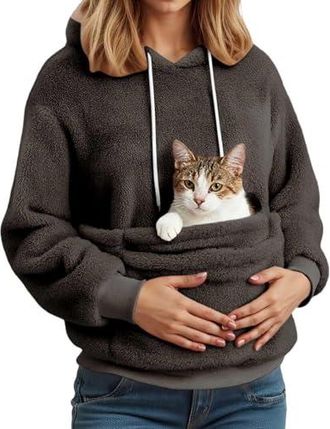 Generic Sweat a Capuche Femme Pull pour Chat avec Grande Poche Sweat Kangourou Chat Manches Longues Sweat-Shirts Femme Chien Titulaire Transporteur Pochette p