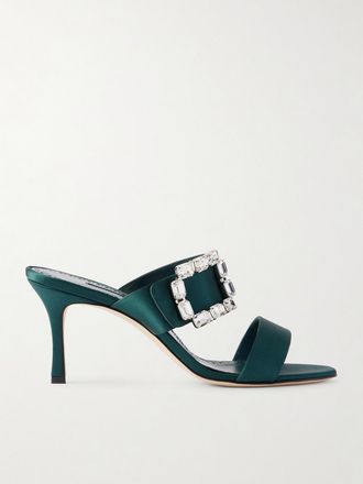 Manolo Blahnik Mules En Satin &Agrave; Cristaux Mayjousan 70 - Vert