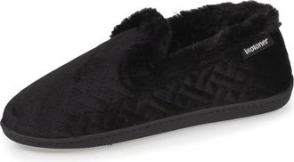 Isotoner Chaussons pantoufles Charentaises femme en velours ultra doux, bordure en imitation fourrure, semelle ultra confort, 38 EU, noir