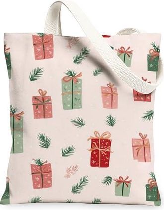 Generic Sacs fourre-tout en toile pour cadeaux de No&euml;l, motif floral, sacs de courses r&eacute;utilisables, l&eacute;gers et lavables avec bandouli&egrave;re pour voyage, pique-ni
