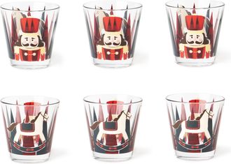 Excelsa Vintage Christmas Set aus 6 dekorierten Gl&auml;sern mit Nussknacker und Schaukelpferd