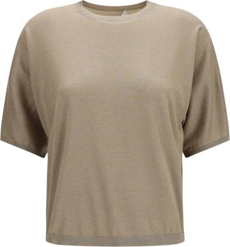 Brunello Cucinelli Pull Manches Courtes en Cachemire et Soie - Femme - Tops - Brun - Taille: 38 FR