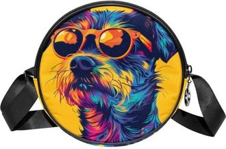 Generic Sac &agrave; bandouli&egrave;re rond pour femme, lunettes de soleil pour chien, petit sac &agrave; bandouli&egrave;re avec fermeture &eacute;clair, bretelles r&eacute;glables, sac &agrave; main rond 