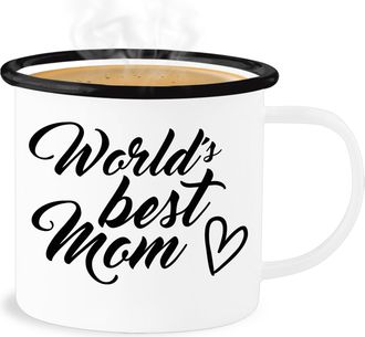 Shirtracer Emaille Becher Blechbecher - Tassen - Worlds best Mom | Beste Mama der Welt - 300 ml - Wei&szlig; Schwarz - mum m&uuml;tter muttertag muttertagsgeschenke mami mu