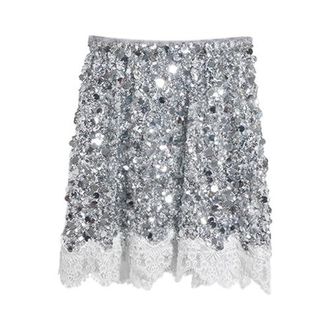 Generic Jupe trap&egrave;ze &agrave; paillettes taille haute &eacute;lastique pour fille, Argent&eacute;., M