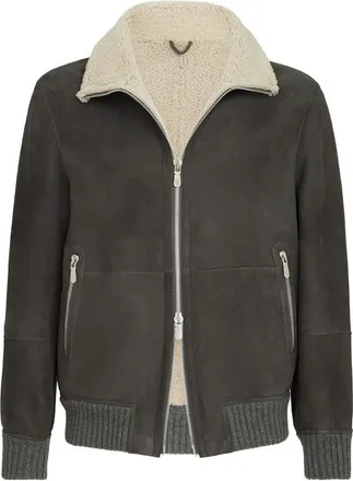 Brunello Cucinelli Shearling-trim Ribbed Jacket