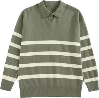 Generic Pull De Travail Homme Rayures- Pull Chaud Col Revers Grande Taille Manches Longues Sweater Chic Et Élégant Décontracté Ample Automne Hiver Chandail Vi