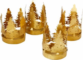 Loberon Teelichthalter 4er Set Ismerie, Handgefertigte Baum-Silhouetten, Nostalgische Atmosphäre, Winterdeko, Kerzenhalter, Wohnaccessoires, Messing, Eisen, a