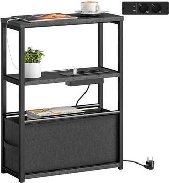 HOMCOM Beistelltisch schmal mit Steckdosenleiste USB & Type-C, Nachttisch mit 2 Ablage, Stoffschublade, Zeitschriftenhalter, Couchtisch f&uuml;r Kleine R&auml;ume, 45 