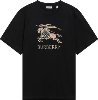 Burberry Homme, Tops, Noir, Taille: S T-shirt en coton avec imprim&eacute;